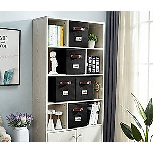 DECOMOMO Storage Cubes with Label Holders Collapsible Storage Bins for Shelves with Faux Leather Handles 11 Inch Cube Storage Bin for Organizers Shelves Closet Toys Clothes (11" / 6pcs, Black)