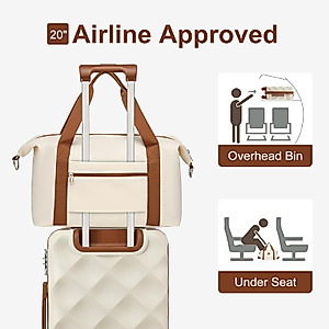 Somago 20 inch Carry On Luggage with Weekender Overnight Bag ABS Hardside Spinner Suitcase Built-In TSA Lock YKK Zipper，Beige