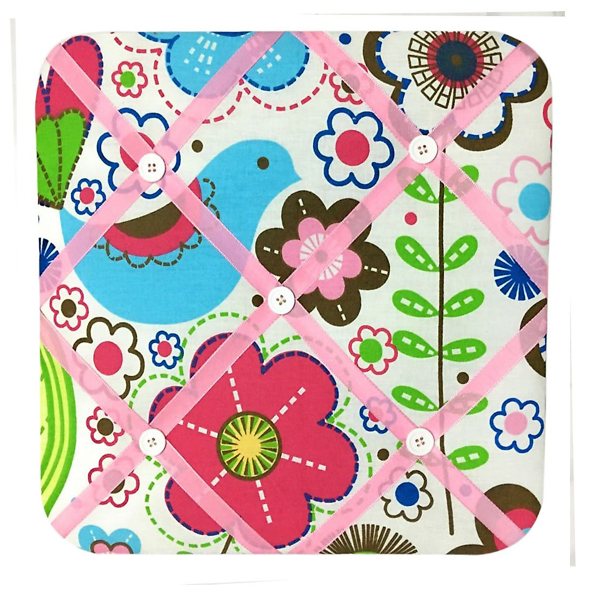 Bacati Botanical Girls Fabric Memory Photo Bulletin Board, Pink