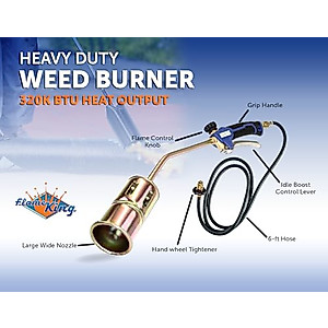 Flame King Propane Torch Kit Heavy Duty Weed Burner, 320,000 BTU with 6-ft Hose for Weed Burning, Melting Ice and Snow, and Roofing