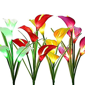 BrizLabs Outdoor Solar Flower Lights, 4 Pack 16 LED Solar Powered Garden Stake Lights, Multi-Color Changing Calla Lily Flower Lights, Waterproof Solar Landscape Lights for Garden, Patio, Pathway Decor