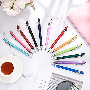 12 Pieces Ballpoint Pen with Stylus Tip, 1.0 mm Black Ink Metal Pen Stylus Pen for Touch Screens, 2 in 1 Stylus Ballpoint Pen (Mixed Color)