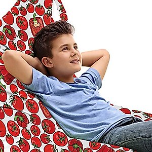 Ambesonne Food Lounger Chair Bag, Natural Healthy Fresh Organic Garden Tomatoes Peppers Drawing on Plain Backdrop, High Capacity Storage with Handle Container, Lounger Size, White Scarlet Red