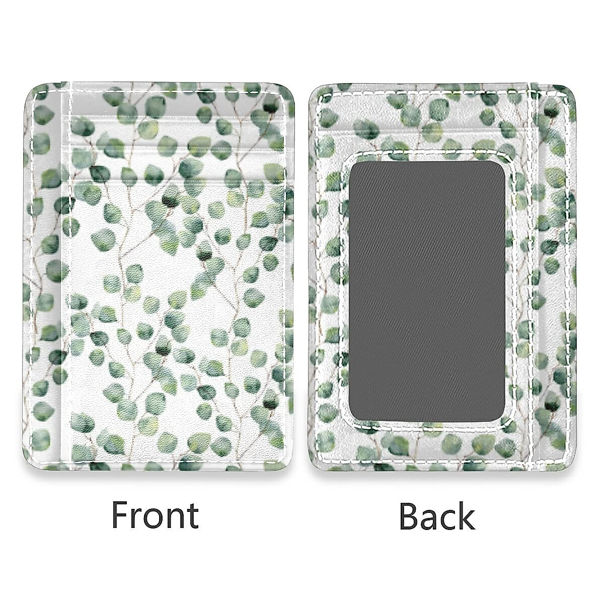 OTVEE Slim Minimalist Wallets Rfid Blocking Card Wallets PU Leather Front Pocket Wallets for Men and Women (Fresh Green Plant Eucalyptus Leaves)