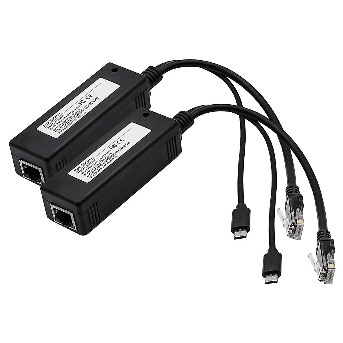 PoE Splitter Micro USB 5V ，for Tablets, Dropcam or Raspberry Pi, IPC, IP Video Camera, The IEEE 802.3af-Compliant 5V PoE Active Splitter Adapter, 48V to 5V (Pack of 2)