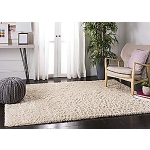 SAFAVIEH Fontana Shag Collection 4' x 6' Cream FNT800B Solid Non-Shedding Living Room Bedroom Dining Room Entryway Plush 2-inch Thick Area Rug