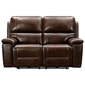 Signature Design by Ashley Wentler Traditional Tufted Leather Power Reclining Loveseat with Adjustable Headrest, Dark Brown