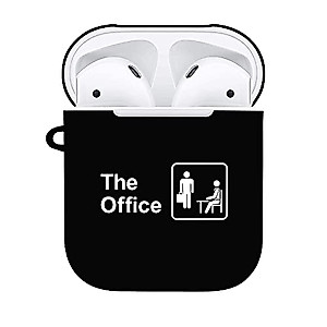 Jaustee The Office Tv Show Merchandise, Airpods Case Protective Cover Skin - White Premium Hard Shell, Silicone Anti-Lost Hook, for Apple 2 &1, Best Gift Girls and Women (Black)