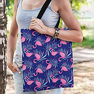Dylaca 2pcs Pink Flamingo Bag Decorations and Flamingo Tote Bag Gifts,Canvas Animal Tote Bags for Women Men.Pink Flamingo With Leave.