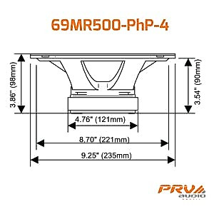 PRV AUDIO 6x9 Inch Midrange Speaker 69MR500-PhP-4 500 Watts Program Power, 4 Ohm, 1.5 in Voice Coil, 250 Watts RMS Pro Car Audio Loudspeaker (Single)