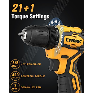EWORK Compact Cordless Drill and Impact Driver Combo Kit 12V Brushless Small Power Tool Set with (2) 2.0Ah Batteries and Fast Charger, Tool Bag (EKC-12BLA)
