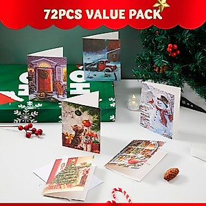 JOYIN 72 PCs Cute Merry Christmas Greeting Cards with Envelopes for Holiday Parties, Gift Giving, Winter Christmas Season, present Giving, Xmas Gifts Cards