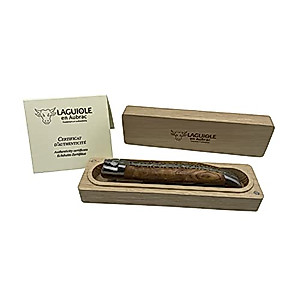 Laguiole en Aubrac Handmade Luxury Double Brass & Stainless Steel Plated Folding Knife, 4.8-in (12cm), Olivewood Handle, Hand Forged Special Crafting Bee, Stainless Steel Brushed Bolsters