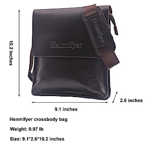 Henmifyer Mens Crossbody Bags Leather Messenger Shoulder Bag Side Sling Bag for Men Travel Work Business Magnetic Buckle (Brown)