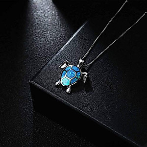MILACOLATO Sea Turtle Pendant Necklace 18K White Gold Plated Sterling Silver Box Chain with Created-Opal Sea Turtle Charms Pendant Cute Animal Jewelry Birthday Gifts for Women Girls Mom Daughter