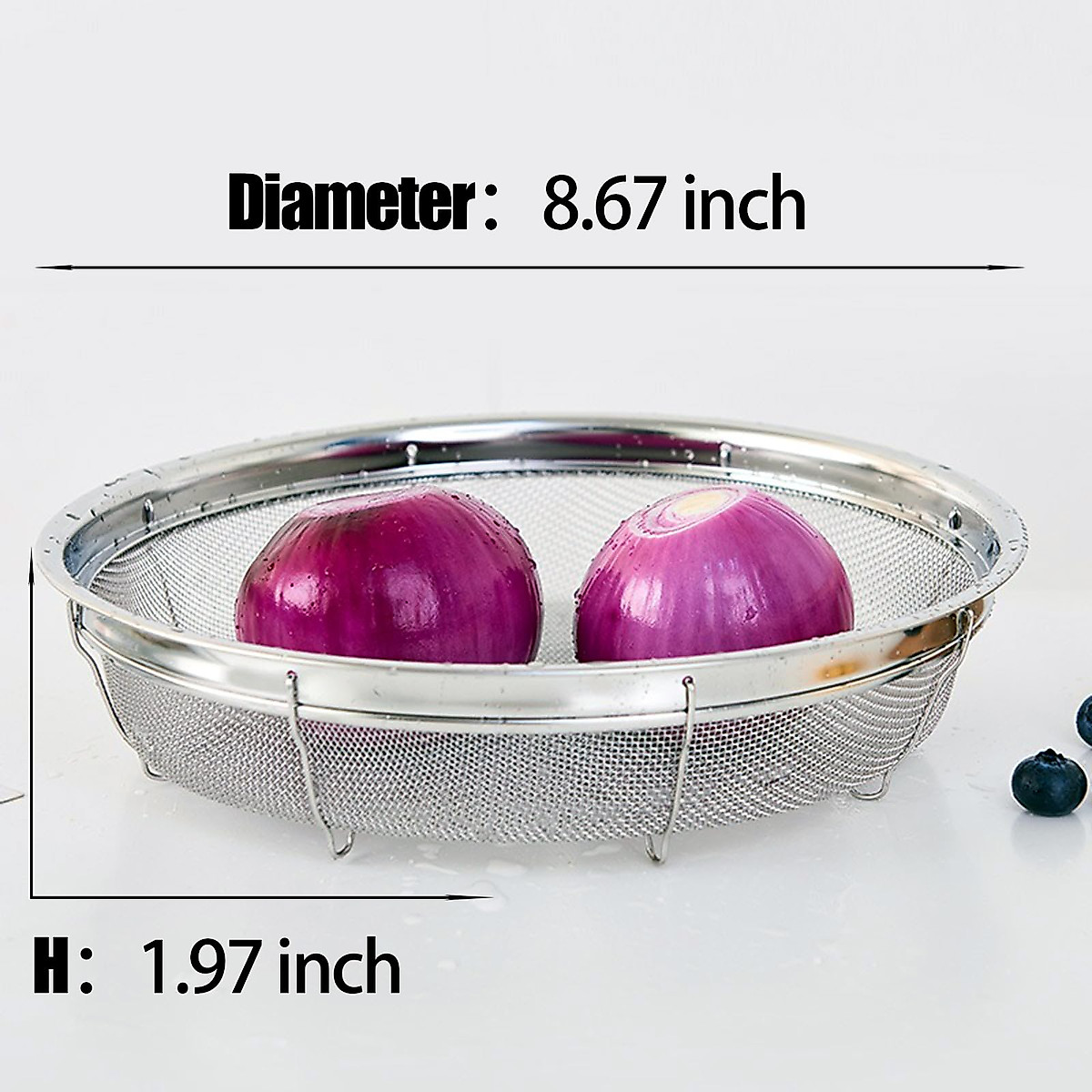 Fine Mesh Strainer for Kitchen, Stainless Steel Colander Bowl for Pasta, Rice, Fruit, Metal Net Baskets with Resting Base - Strain, Drain, Rinse （Diameter 8.67 inch）