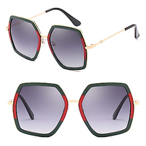 iKANOO Oversized Square Sunglasses for Women Hexagon Inspired Designer Style Shades (Red&green)