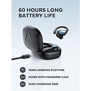 Headphones Wireless Earbuds, Bluetooth Earbuds with Earhooks 100H Playback with Charging Case and Ear Buds Wireless Bluetooth Digital Display, Built-in Noise Cancellation Mic