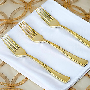 TABLECLOTHSFACTORY 48pcs Metallic Gold Disposable Plastic Cutlery Set for Wedding Party Banquet Events Candy Buffets Dinnerware