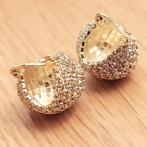 Sonateomber Chunky Gold Huggie Hoop Earrings for Women Sparkly Bling CZ Cubic Zirconia Rhinestone Statement Ball Teardrop Earrings Wedding Prom Jewelry Gift