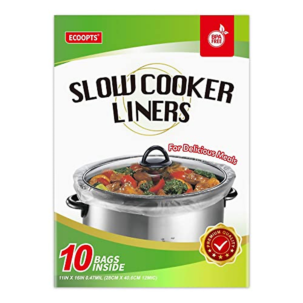 ECOOPTS Slow Cooker Liners Disposable Cooking Bags Small Size Pot Liners Fit 1QT to 3QT Suitable for Oval & Round Pot (10)
