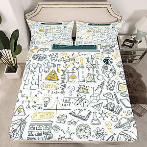 Erosebridal Science Formula Bed Sheets Set Chemical Subject Theme Sheet Set for Boys Girls Math Equation Sheets Teens Kids Math Geometry Science Fitted Sheet Mathematics Formula Flat Sheet Twin Size
