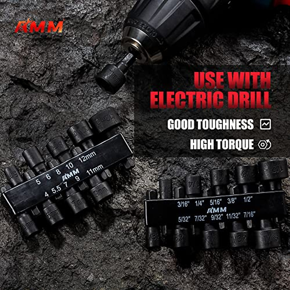 AMM 20PCS Power Nut Driver Set for Impact Drill, 1/4” Hex Head Drill Bit Set SAE and Metric, The best tool accessories
