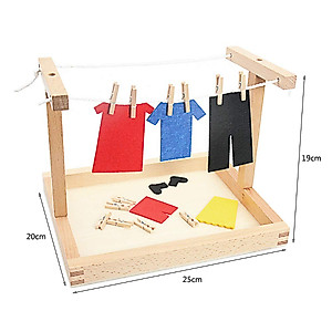 Montessori Wooden DIY Mini Simulation Clothes Drying Frame Clothes Suit Toys for Baby Children Basic Life Practice Training Toys