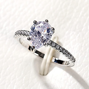 Koguxuix 2 Carats Teardrop Pear Cut Cubic Zirconia CZ Cryatal Rhodium Plated Sterling Silver for Women Solitaire Wedding Engagement Ring (7)