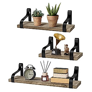 Flexzion Rustic Floating Book Shelves for Wall - Wall Mounted Set of 3 Floating Shelves for Bedroom, Bathroom, Kitchen, Living Room, and Plants - Floating Shelf, Wood