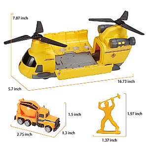 JOYIN Construction Transport Cargo Toy Airplane Car Play Set Including 1 Transport Helicopter with Real Lights, 6 Diecast Vehicles, 12 Action Figures, Birthday Gift for Boys and Girls (Yellow)