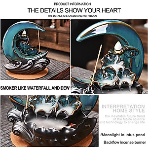 Zvaiuk New Moon Backflow Incense Holder, Ceramic Hand-Made Incense Fountain Burner with 100 Backflow Incense Cones，Fragrance Incense Stick，mat，Aromatherapy Home Decoration