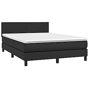 Youuihom Mattress Foundation, Bed Frame Furniture, Box Spring Bed with Mattress LED for Pool Decks, Gardens, patios, courtyards, Black Full Faux Leather