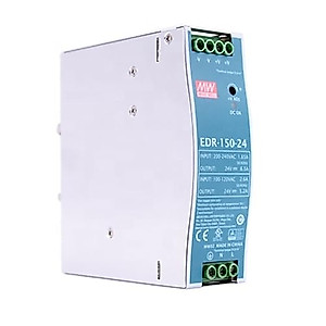 Mean Well EDR-150-24 24V 6.5A 156W/125W Industrial DIN Rail Power Supply - Rugged, Reliable Performance, Wide 90-264VAC Input, Extended -20°C~+60°C Operating Temperature Range