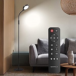 SANTALA LED Floor Lamp with Remote, Floor Lamp with 6 Brightness Levels and 6 Color 2700K-6000K Temperatures,Stepless Dimmer Floor Lamp for Living Room Bedroom Office Reading