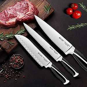 Knife Set,18 Piece Kitchen Knife Set with Block Wooden and Sharpener, Professional High Carbon German Stainless Steel Chef Knife Set, Ultra Sharp Full Tang Forged White Knives Set (black)