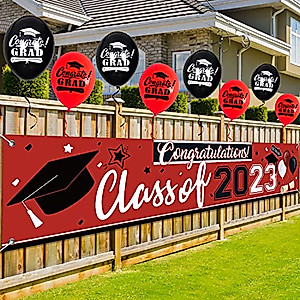 Graduation Decorations 2023 Banner Red and Black Class of 2023 Graduation Party Large Congratulations Backdrop and 8pcs Congrats Grad Balloons for College Graduation Party Decorations 2023(red)