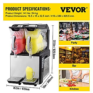VEVOR Commercial Slushy Machine, 20L Double Tank Slushie Machine, 900W Frozen Drink Machine, Commercial Margarita Smoothies Maker Automatic Cleaning, Slushy Machine for Restaurants Cafes Bars