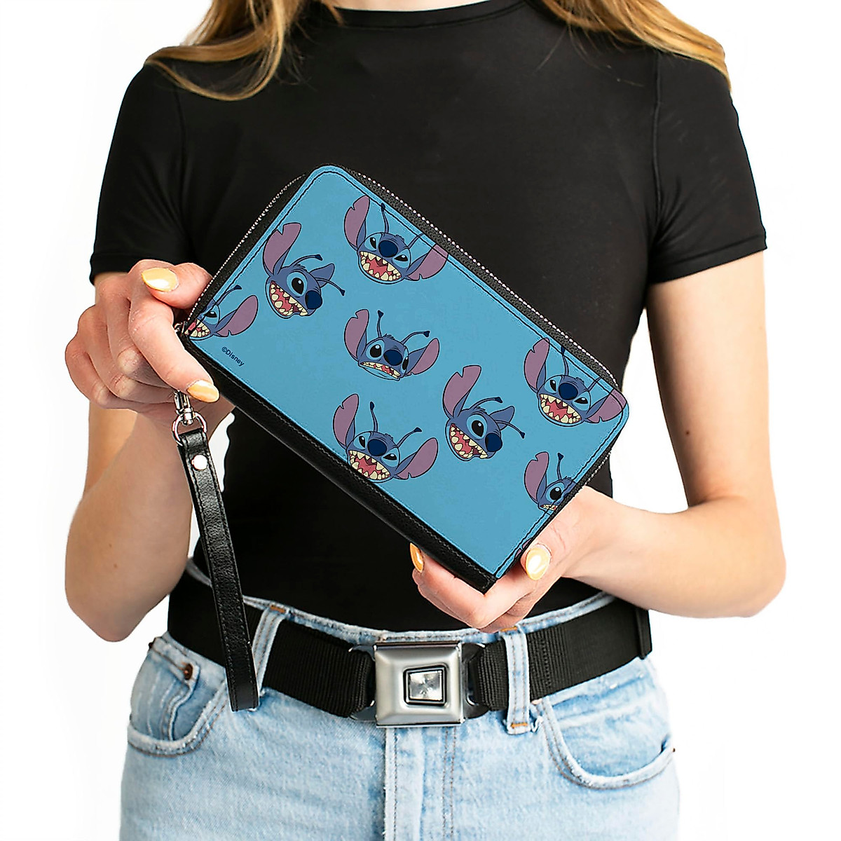 Buckle-Down Women's PU Zip Around Wallet Rectangle-Lilo & Stitch, 7.5"x4.5"