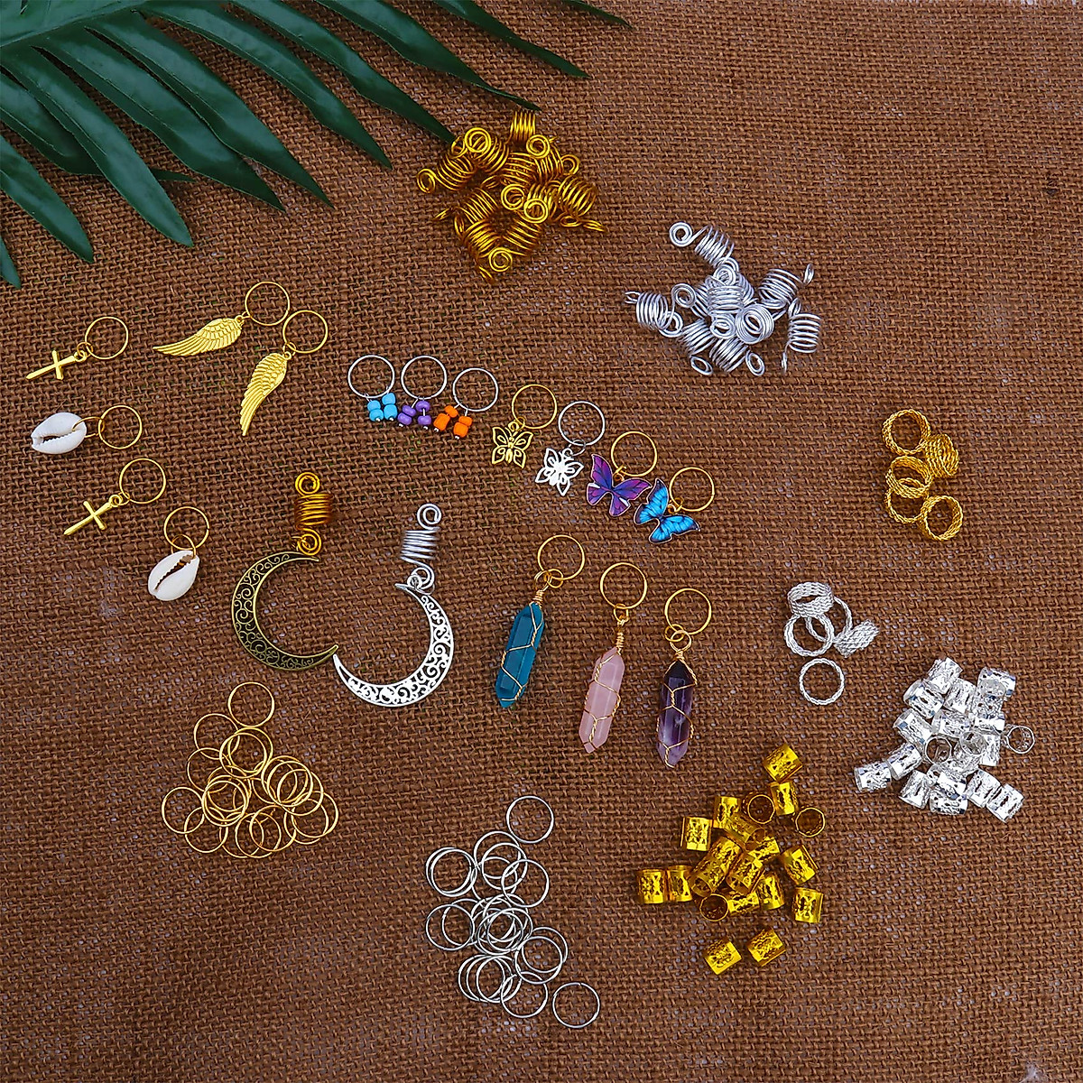 Loc Jewelry for Dreadlocks - Handmade Wire Wrapped Natural Crystal Adornment - Butterfly Hair Rings, Hair Charms, Coil Cuffs for Women, Girls, Men