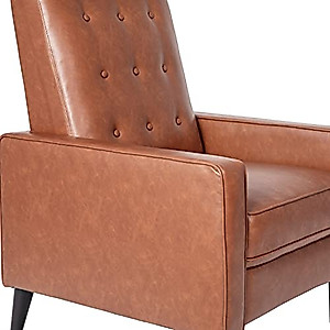 Flash Furniture Erza LeatherSoft Button Tufted Pushback Recliner, Mid-Century Modern Recliner Chair for Residential and Commercial Use, Cognac Brown