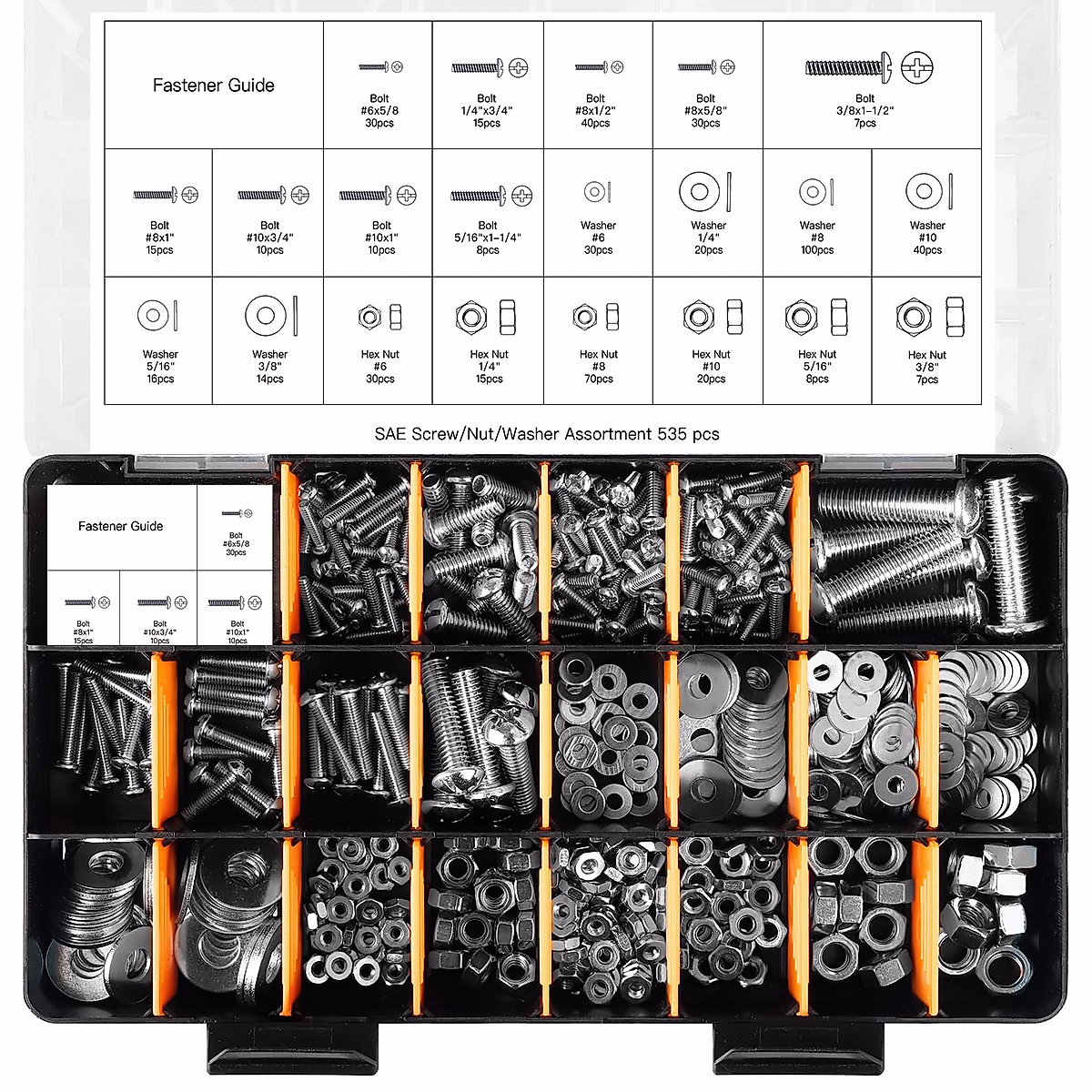 HongWay 2000pcs Hardware Assortment Kit, Nuts and Bolts Assortment Kit with 64 Sizes Bolts, Nuts & Washers Assortment and Metal & Wood Screw Organizer (3 Trays)