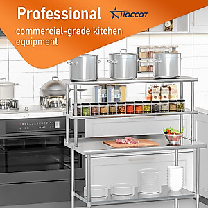 HOCCOT Stainless Steel Double Overshelf 12''x48'' Commercial Double Tier Shelf for Prep & Work Table, Adjustable Height 2 Tier Deck Shelf Load 360lb for Kitchen, Home, Restaurant and Storage Room