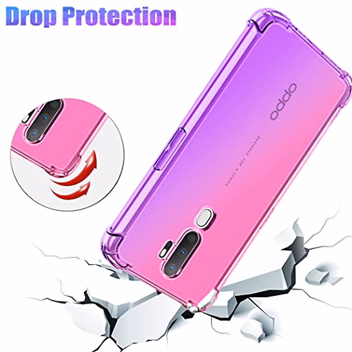 Gufuwo Case for Oppo A9 2020/OPPO A11X/OPPO A5 2020/OPPO A11 Cute Case Girls Women, Gradient Slim Anti Scratch Soft TPU Phone Cover Shockproof Protective Case for Oppo A9 2020 (Pink/Purple)