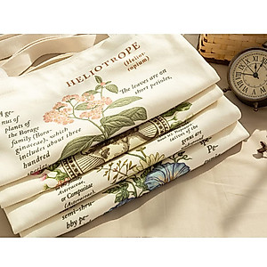 Floral Canvas Tote Bag Botanical Shopping Bag Aesthetic Flower Tote Bag Canvas Grocery Bag for Women Trendy Tote One Size