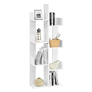 VASAGLE Bookcase, Tree-Shaped Bookshelf with 8 Storage Shelves, Rounded Corners, White 9.8D x 19.7W x 55.1H in, Engineered Wood