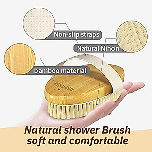 Metene Dry Brushing Body Brush with Soft and Stiff Natural Bristles, Body Exfoliating/Massage Scrub Brush for Cellulite and Lymphatic, Improve Your Circulation, 2 Pack