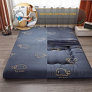 Heimorn Japanese Floor Mattress, Japanese Futon Mattress, Shikibuton Foldable & Portable Camping Mattress with Washable Cover, Whale Twin-XL