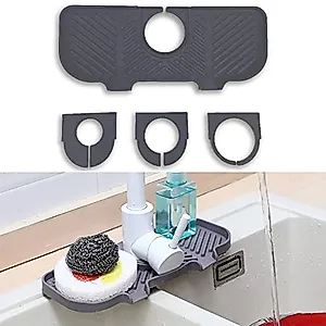 Rictine Silicone Faucet Mat for Kitchen & Bathroom Sink, 3 Pore Size Silicone Faucet Mat, Dish Soap Sponge Holder for Kitchen Sink Accessories, Drying Mat for Kitchen Counter Sink Splash Guard (Grey)