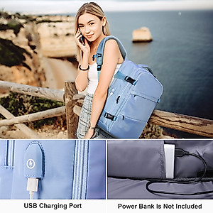 HOMIEE Carry on Backpack for Airplanes, 15.6 Inch Travel Laptop Backpack College Bag with USB Charging Port, Personal Item Size, Dry Wet Separation, Blue